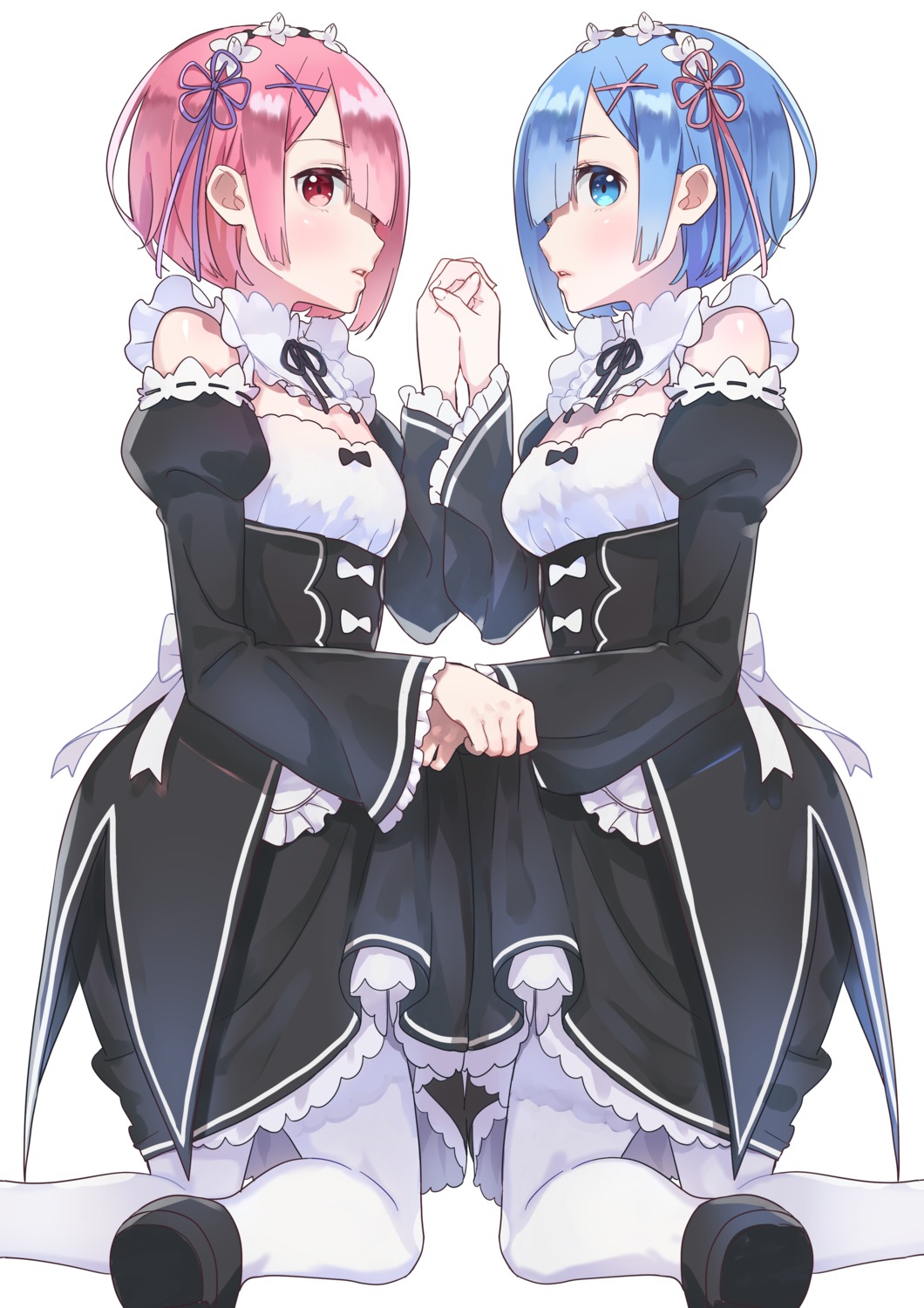 pomu re:zero kara hajimeru isekai seikatsu ram (re zero) rem (re zero) cleavage maid pantyhose ...